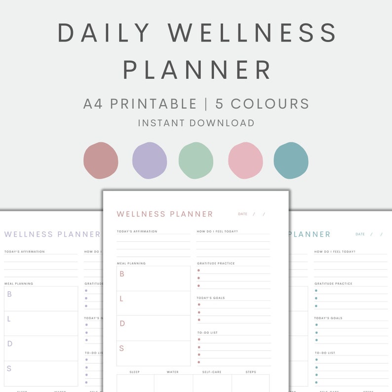 Daily Wellness Planner Printable, Daily Planner, Printable Planner ...