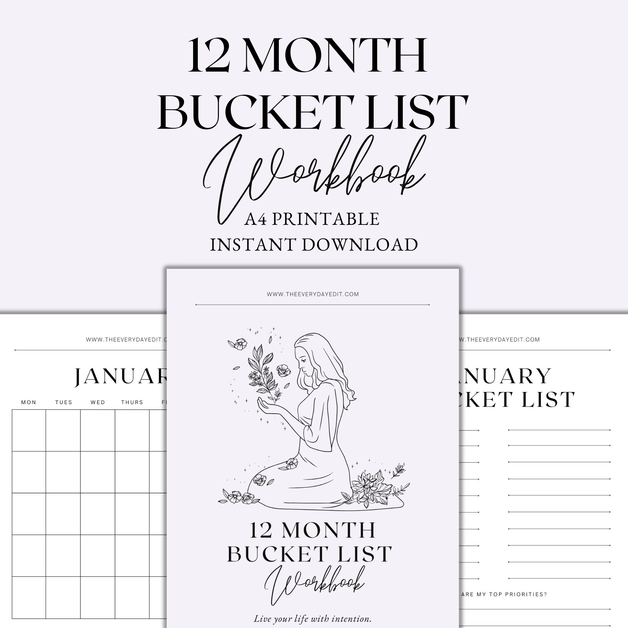12 Month Bucket List Workbook Printable, Bucket List Tracker, Bucket ...