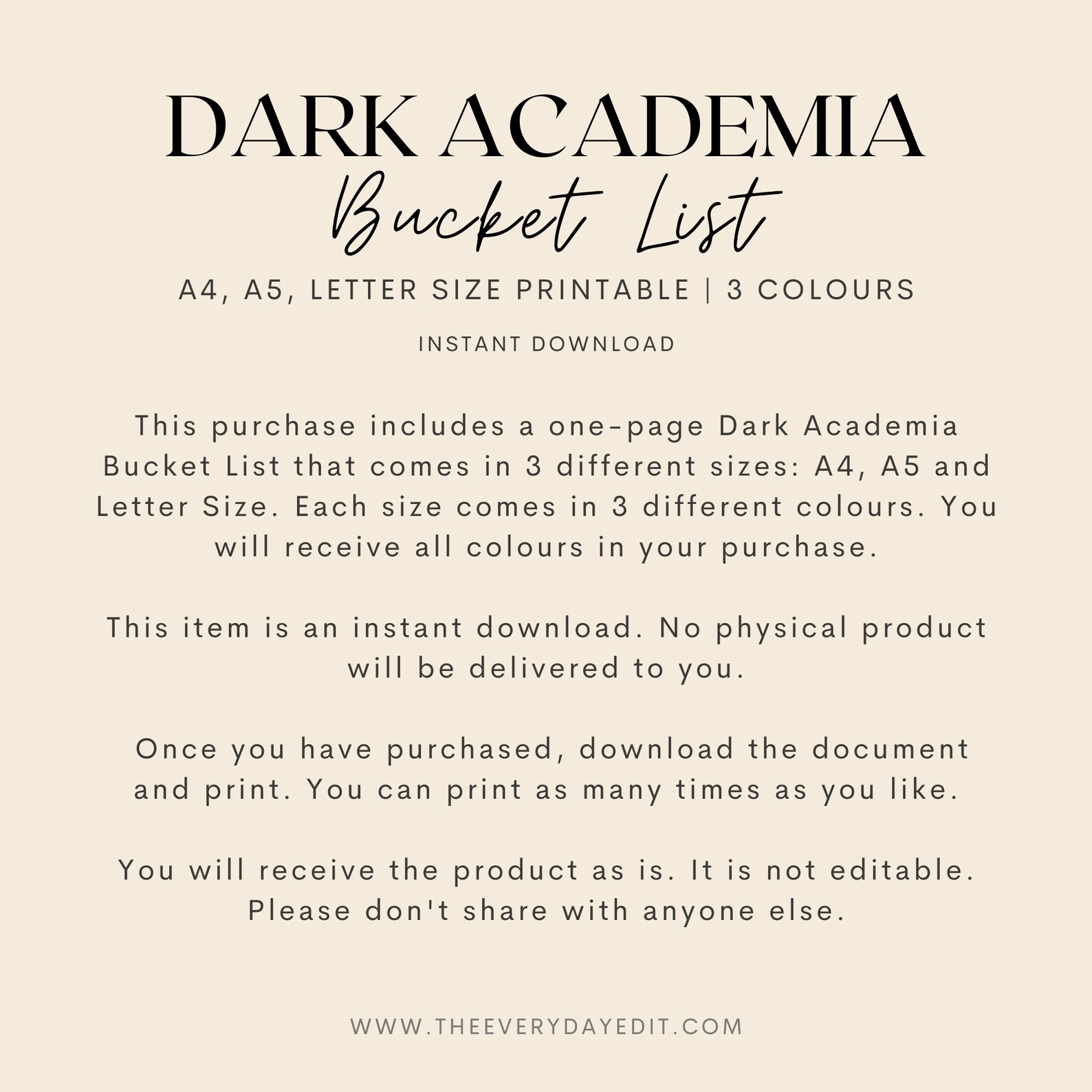Dark Academia Bucket List Printable, Dark Academia Activities, Dark ...