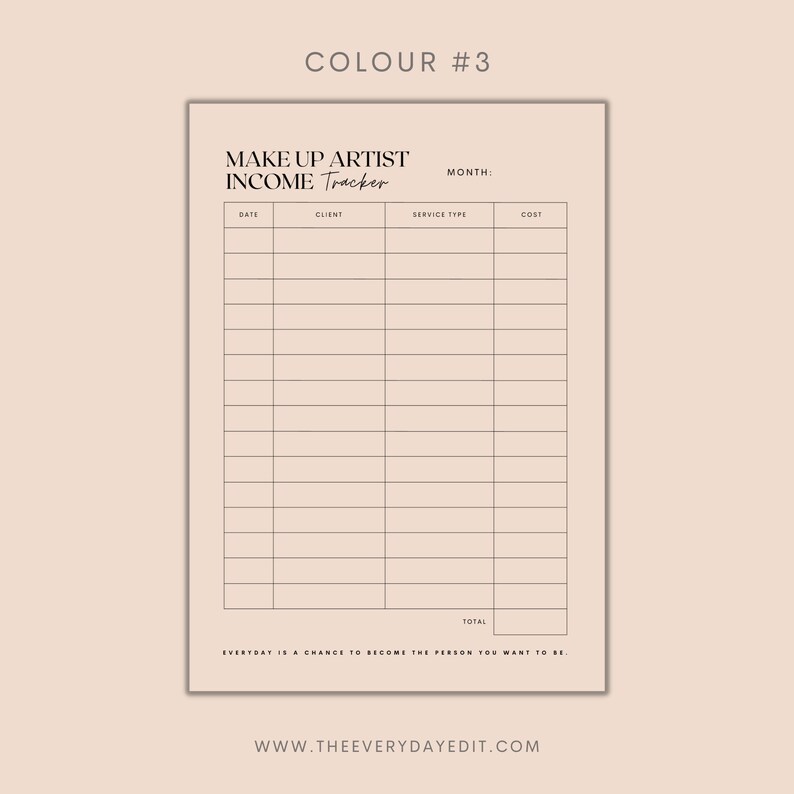 Make up Artist Income Tracker Printable, Make up Artist Forms, Income ...