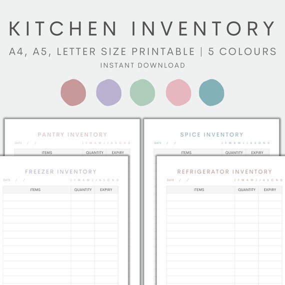 Kitchen Inventory Printable PDF Kitchen Food Inventory | Etsy Australia