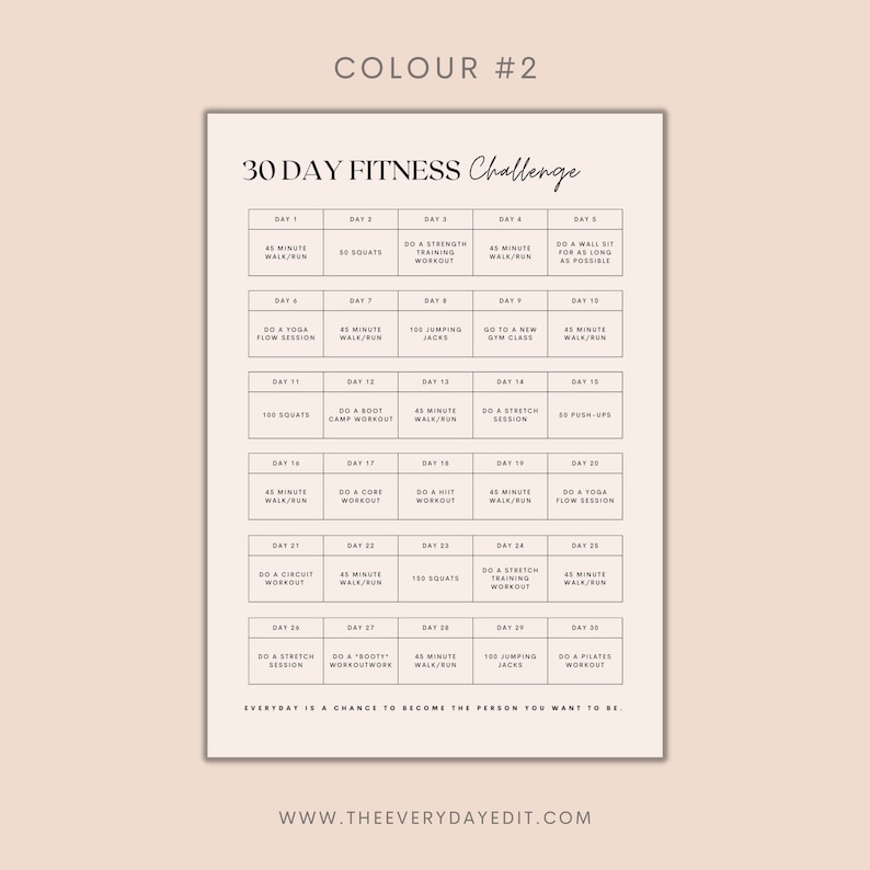 30 Day Fitness Challenge Printable, 30 Day Challenge, 30 Day Tracker ...