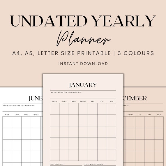 Undated Yearly Planner Printable 12 Month Undated Planner - Etsy