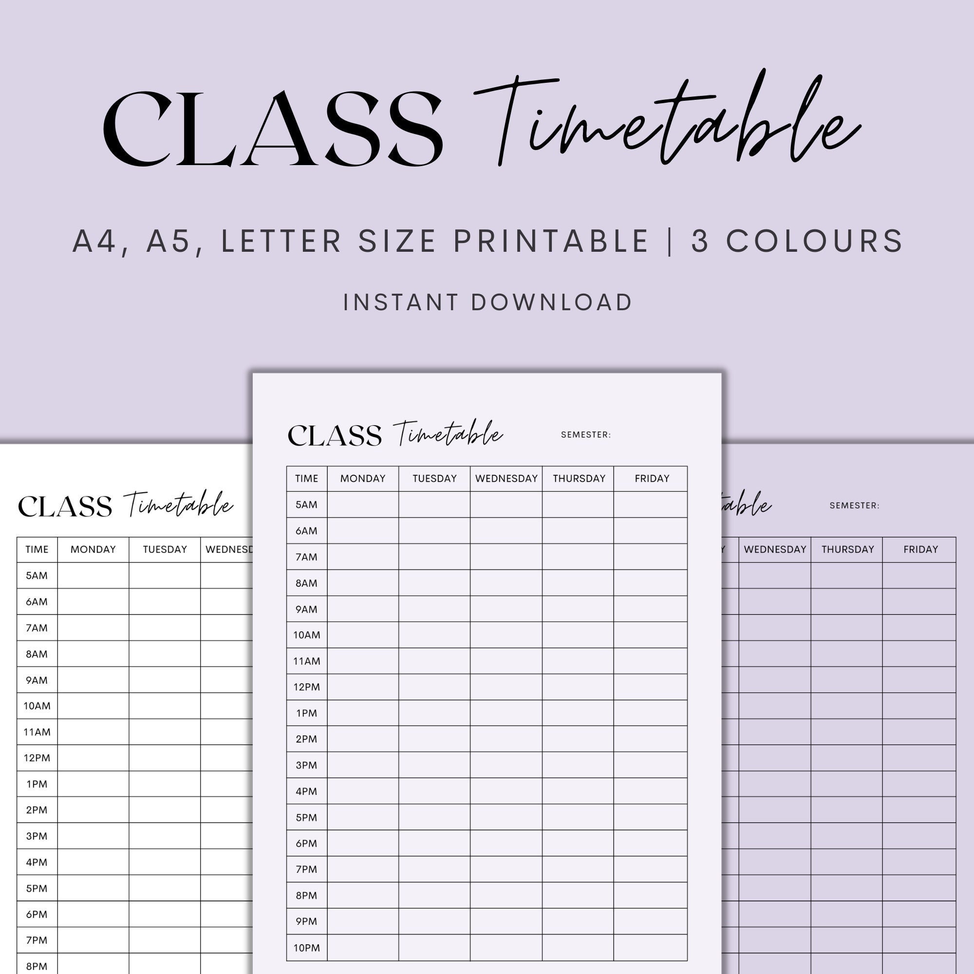Weekly Class Timetable Printable, Weekly Planner Printable, Class ...