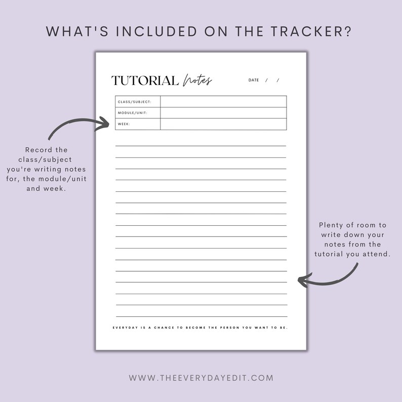 Tutorial Notes Tracker Printable, College Tutorial Notes, Lined Note ...