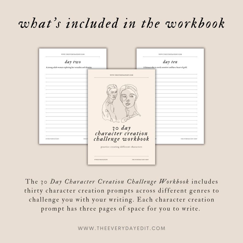 30 Day Character Creation Workbook Printable, Character Profile, 30 Day ...