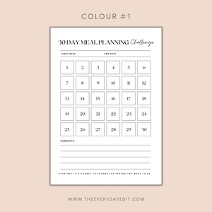 30 Day Meal Planning Challenge Printable, 30 Day Challenge Tracker ...