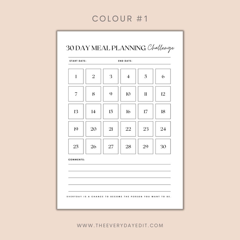 30 Day Meal Planning Challenge Printable 30 Day Challenge - Etsy