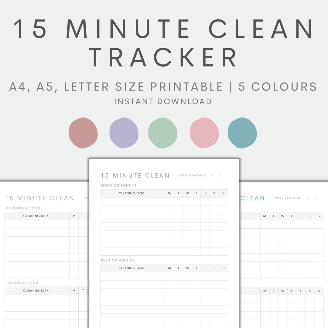 15 Minute Clean Tracker Printable, Cleaning Planner Printable, Cleaning ...