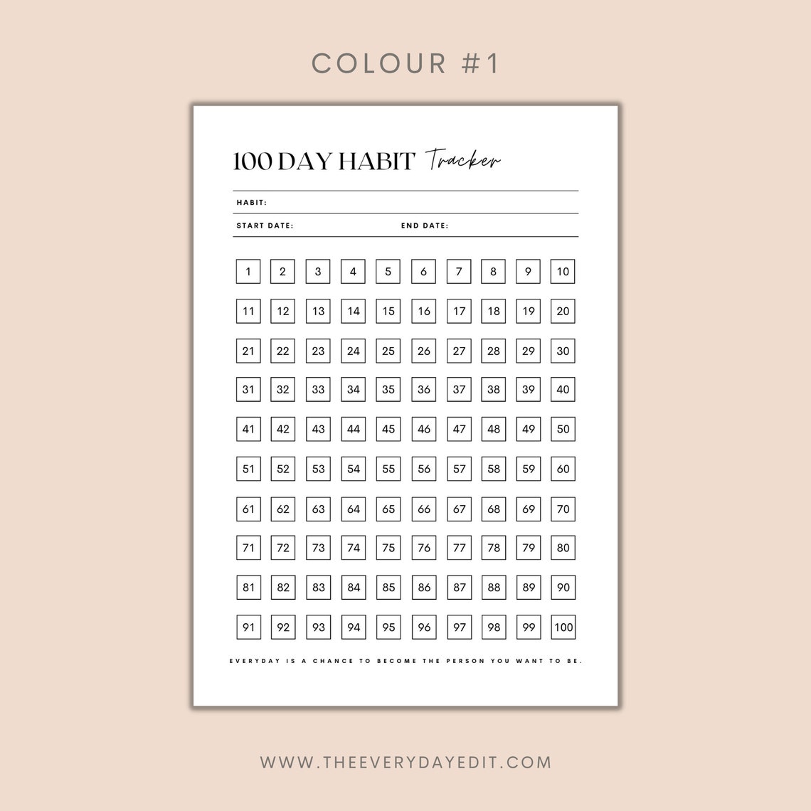 100 Day Habit Tracker Printable Habit Planner Goal Tracker - Etsy