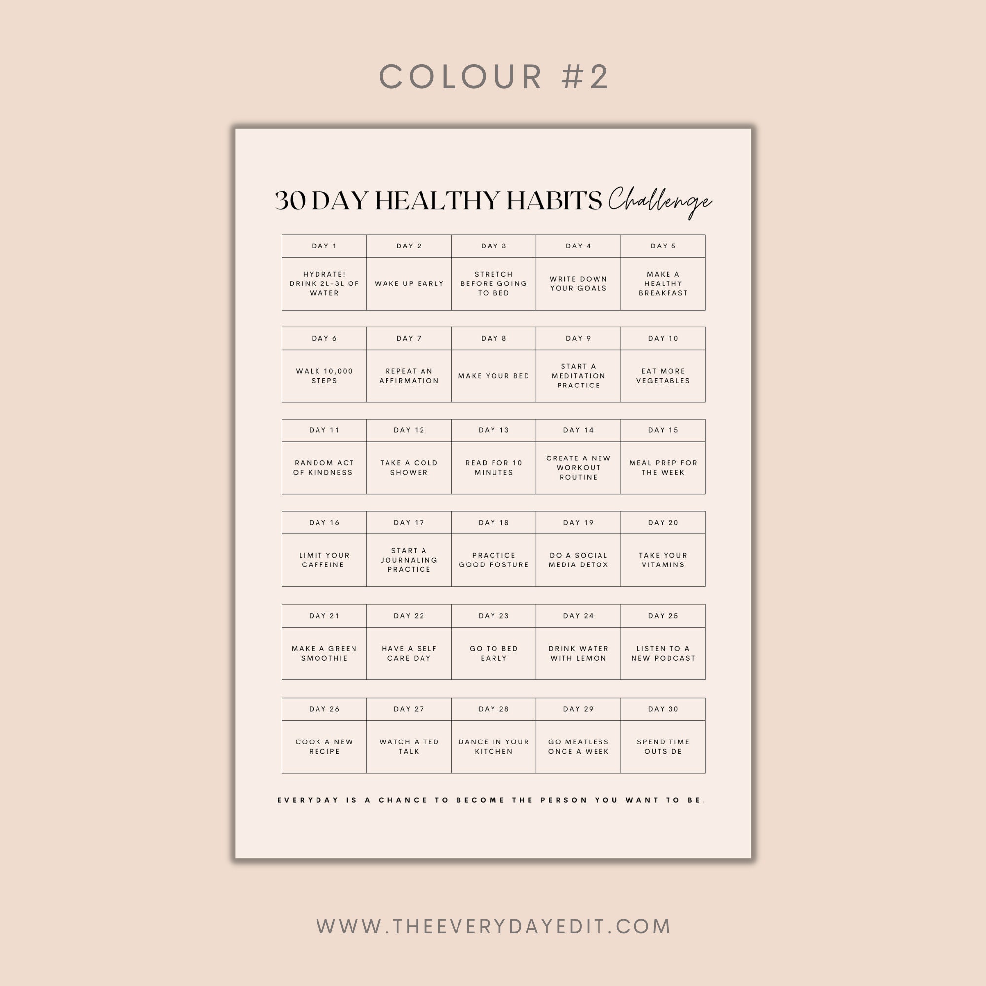 30 Day Healthy Habits Challenge Printable, 30 Day Challenge, Health ...