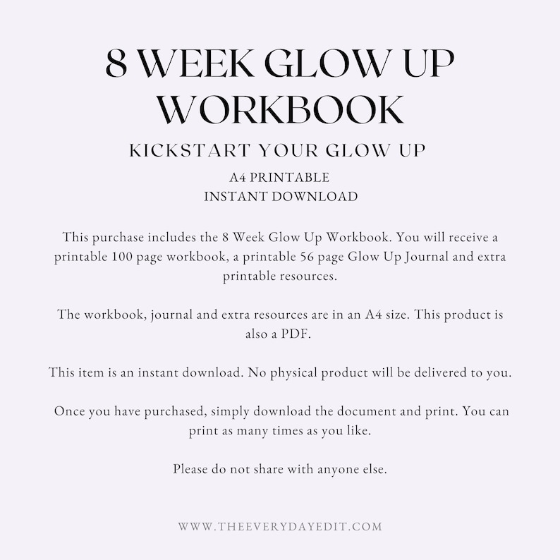8 Week Glow up Workbook Printable, Goal Planner, Life Planner Printable ...