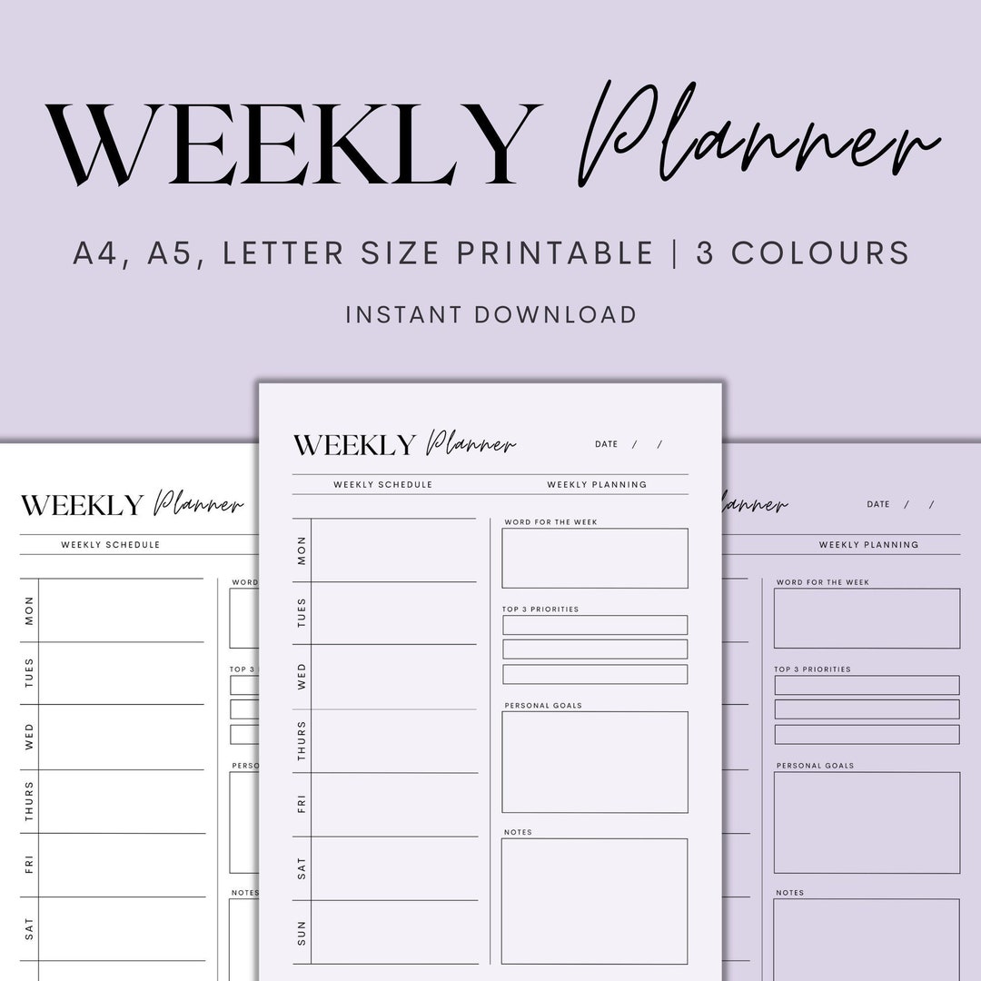 Weekly Planner Printable, Weekly Productivity Planner, Weekly Tracker ...