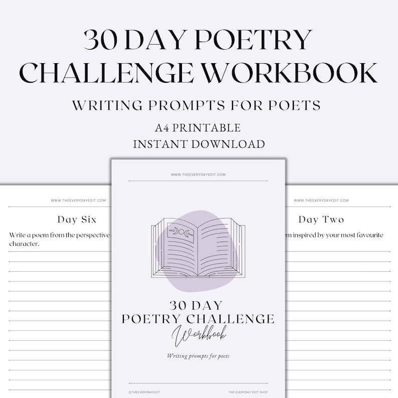 30 Day Poetry Challenge Workbook Printable, Poetry Prompts, Writing ...