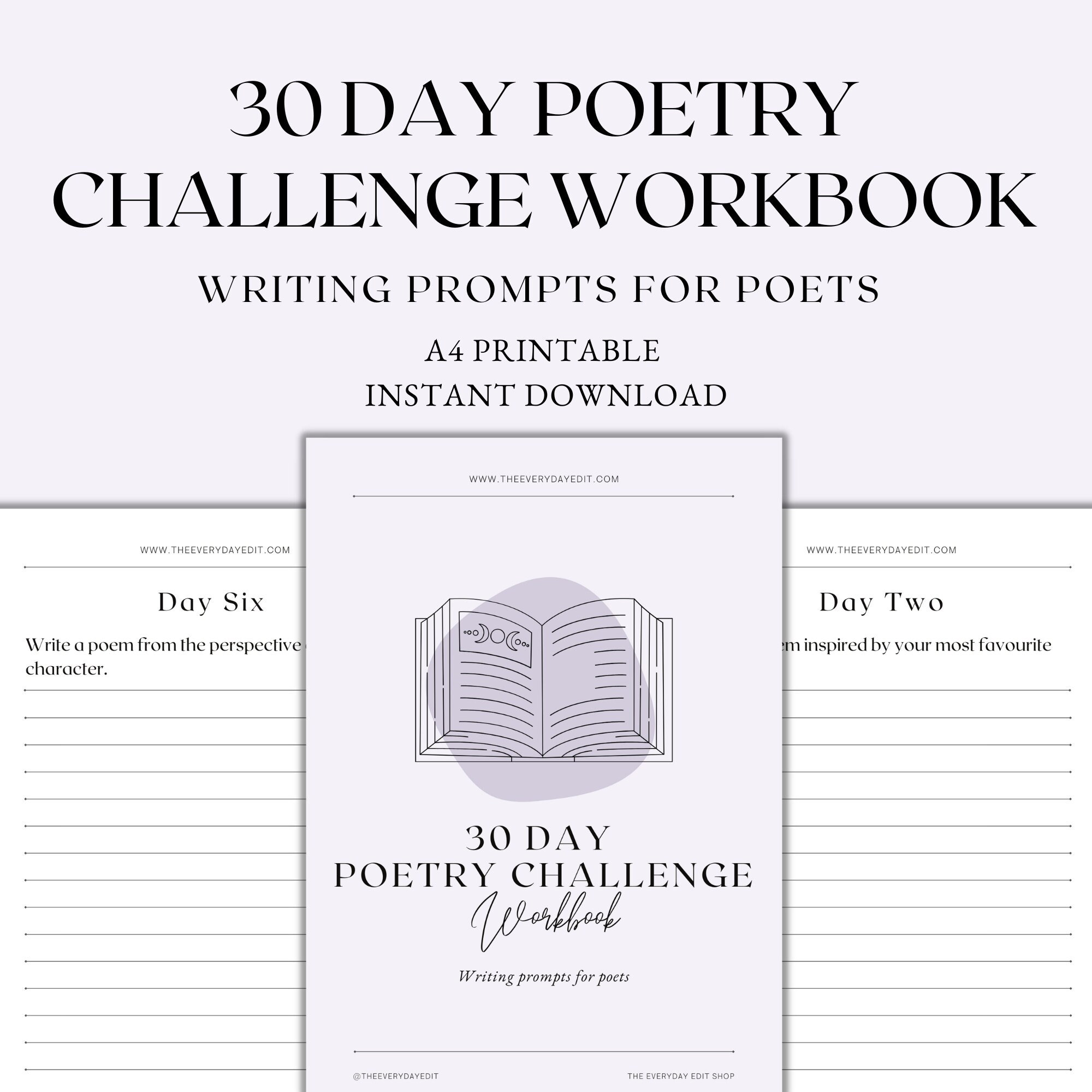 30 Day Poetry Challenge Workbook Printable, Poetry Prompts, Writing ...