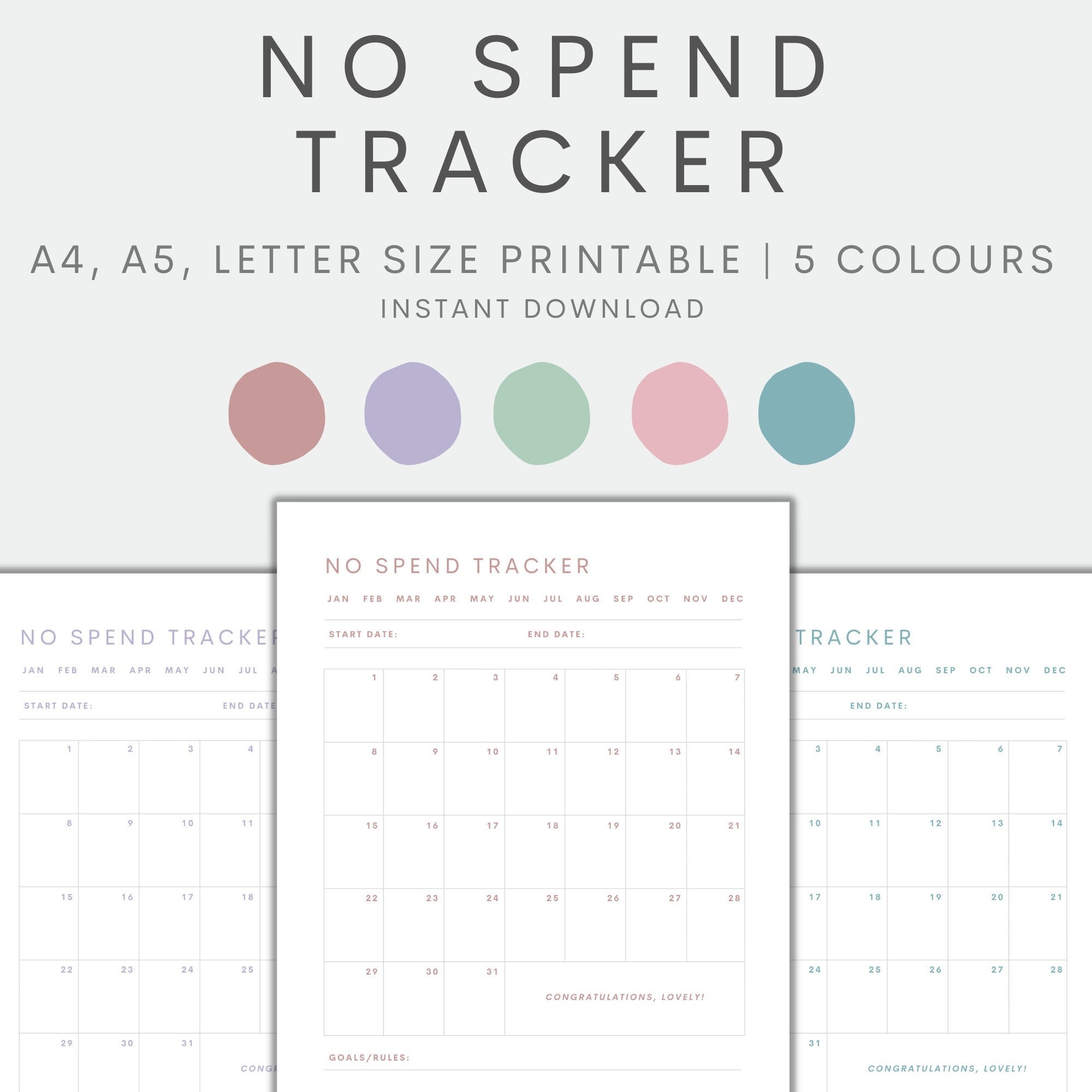 No Spend Tracker Printable, Monthly Savings Challenge, Savings Tracker ...