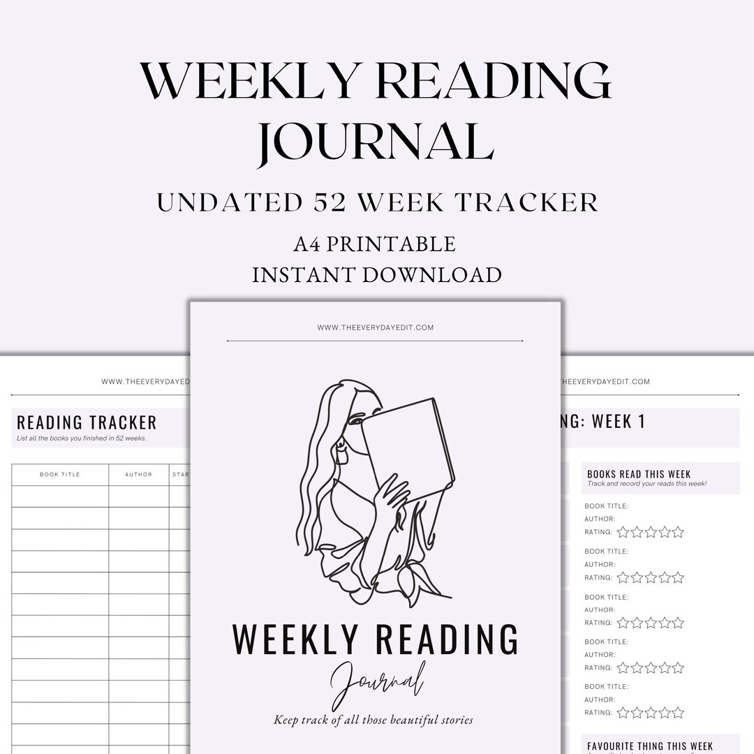 Weekly Reading Journal Printable, Undated 52 Week Tracker, Book Journal ...