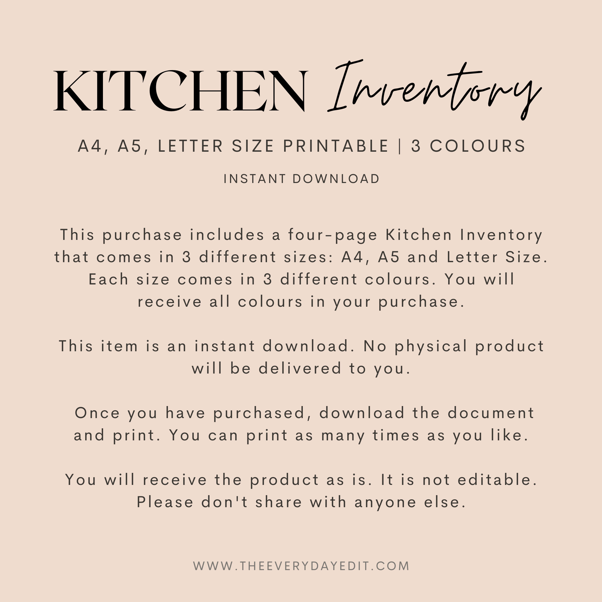 Kitchen Inventory Printable, Kitchen Food Inventory Tracker, Fridge ...