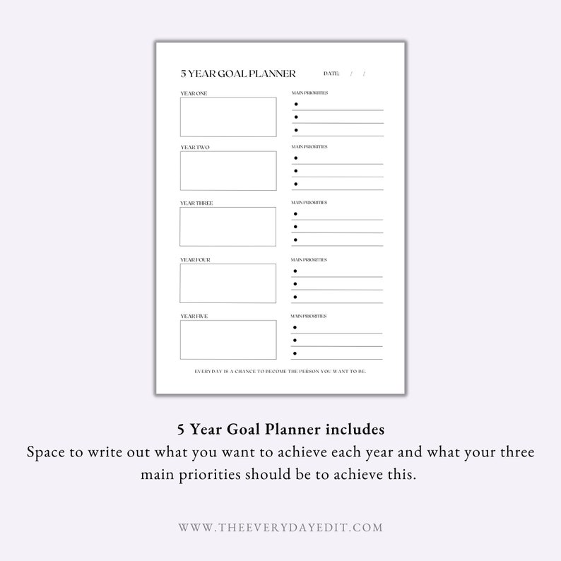 5 Year Goal Planner Printable, Goal Tracker Printable, Productivity ...