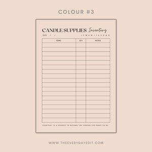 Candle Supplies Inventory Printable, Candle Business Planner Printable ...