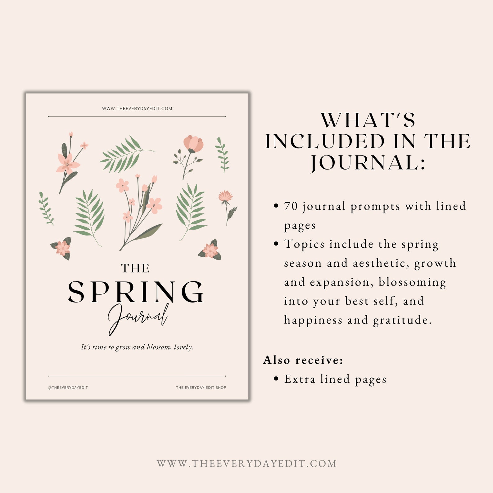 The Spring Journal Printable, Self-discovery Journaling Prompts, Shadow ...