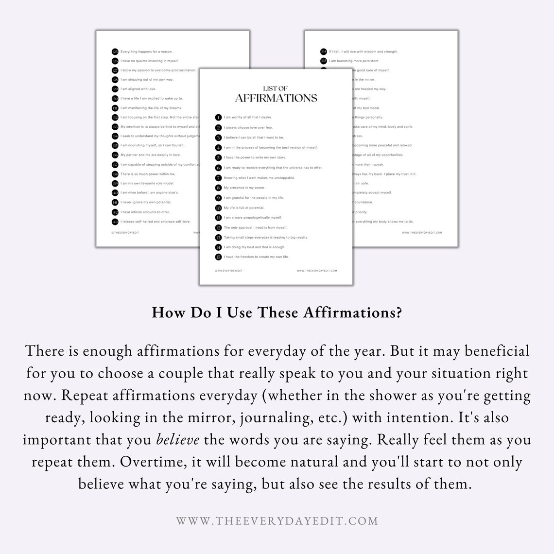 List of 365 Affirmations, Affirmations Printable, Positive Affirmations ...