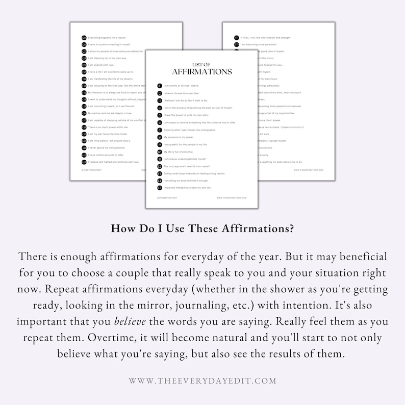 List of 365 Affirmations, Affirmations Printable, Positive Affirmations ...