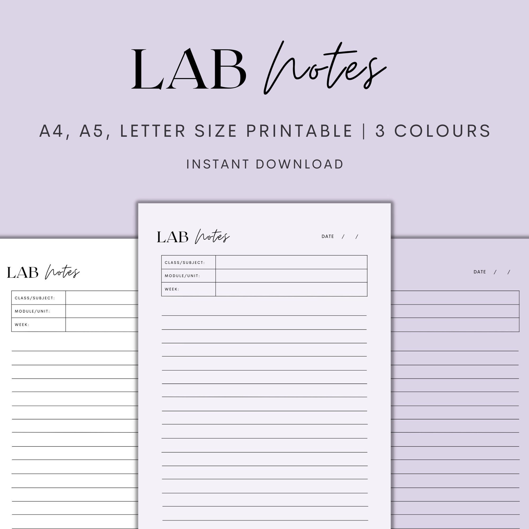 Lab Notes Tracker Printable, Lab Notes Paper, Lined Notes Page, College ...