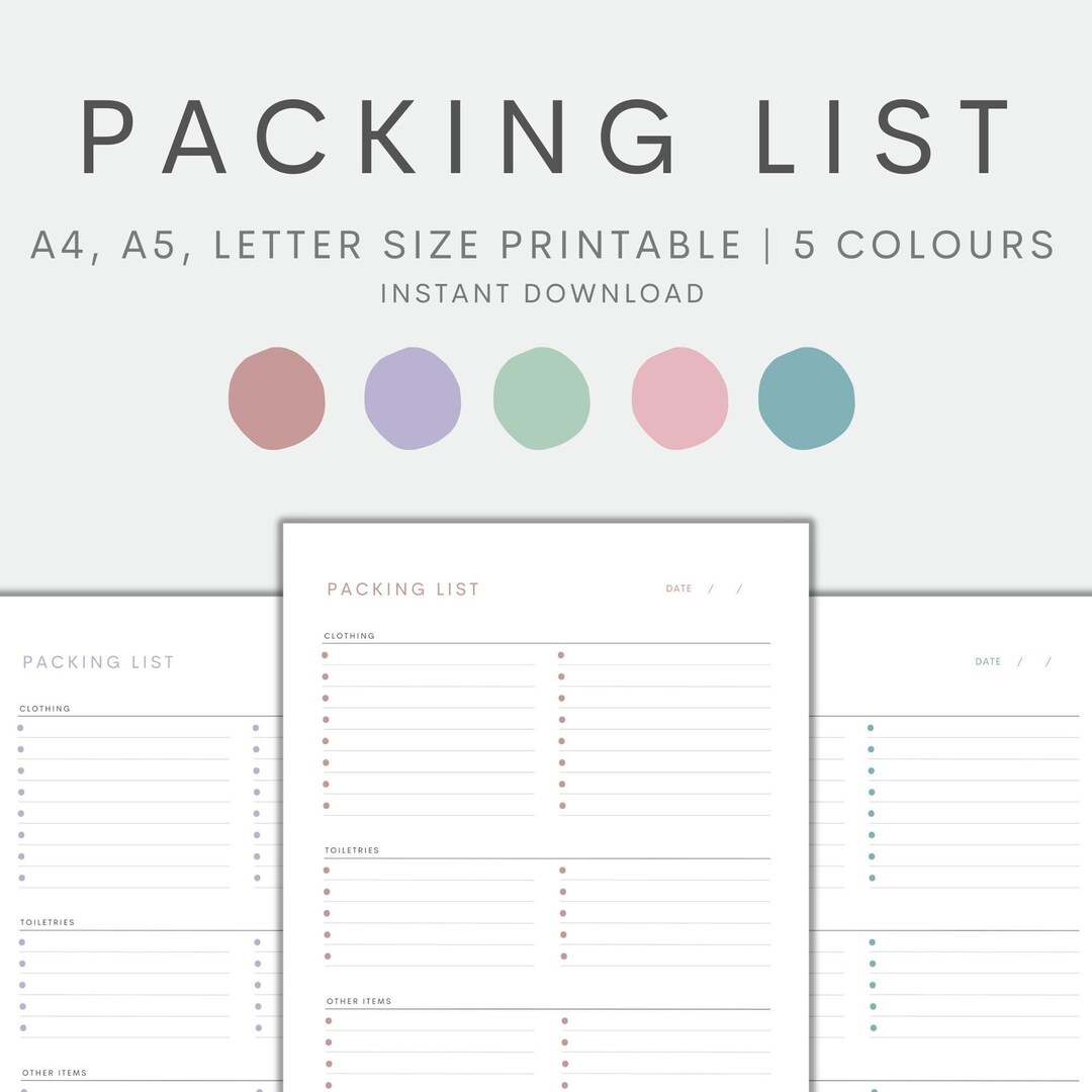 Travel Packing List Printable, Packing Checklist, Holiday Planner ...