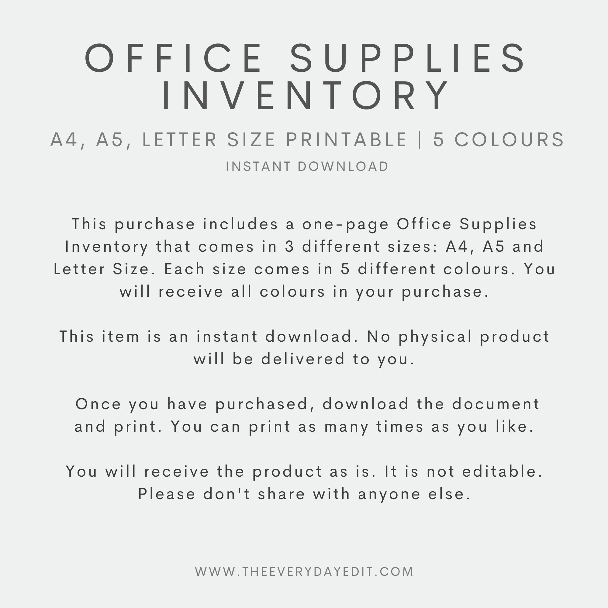 Office Supplies Inventory Printable, Office Inventory Chart Printable ...
