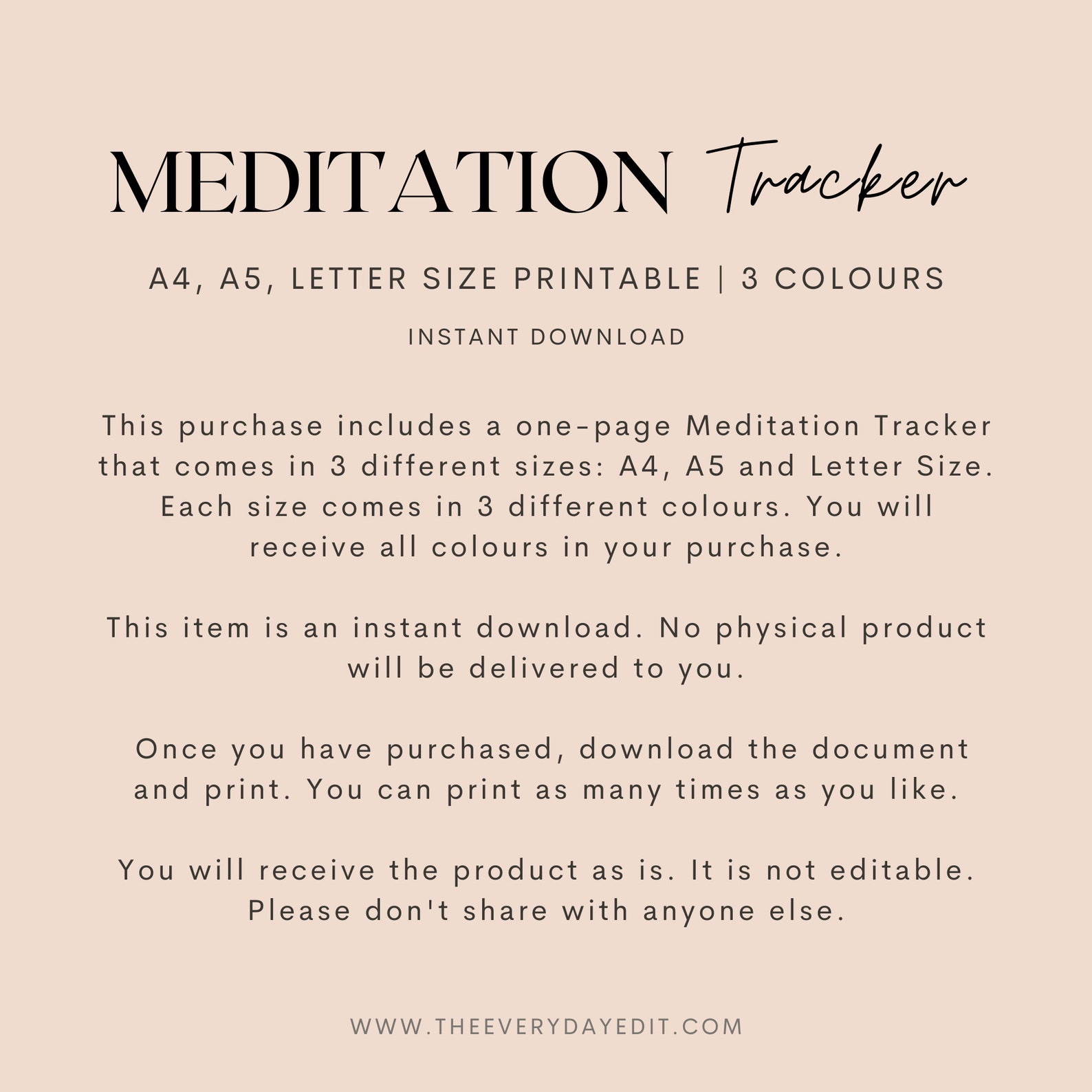Meditation Tracker Printable, Weekly Tracker, Wellness Tracker, Mindset ...