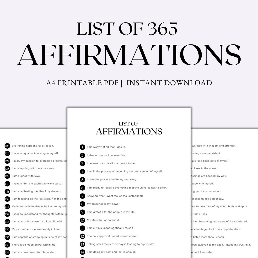 List of 365 Affirmations, Affirmations Printable, Positive Affirmations ...