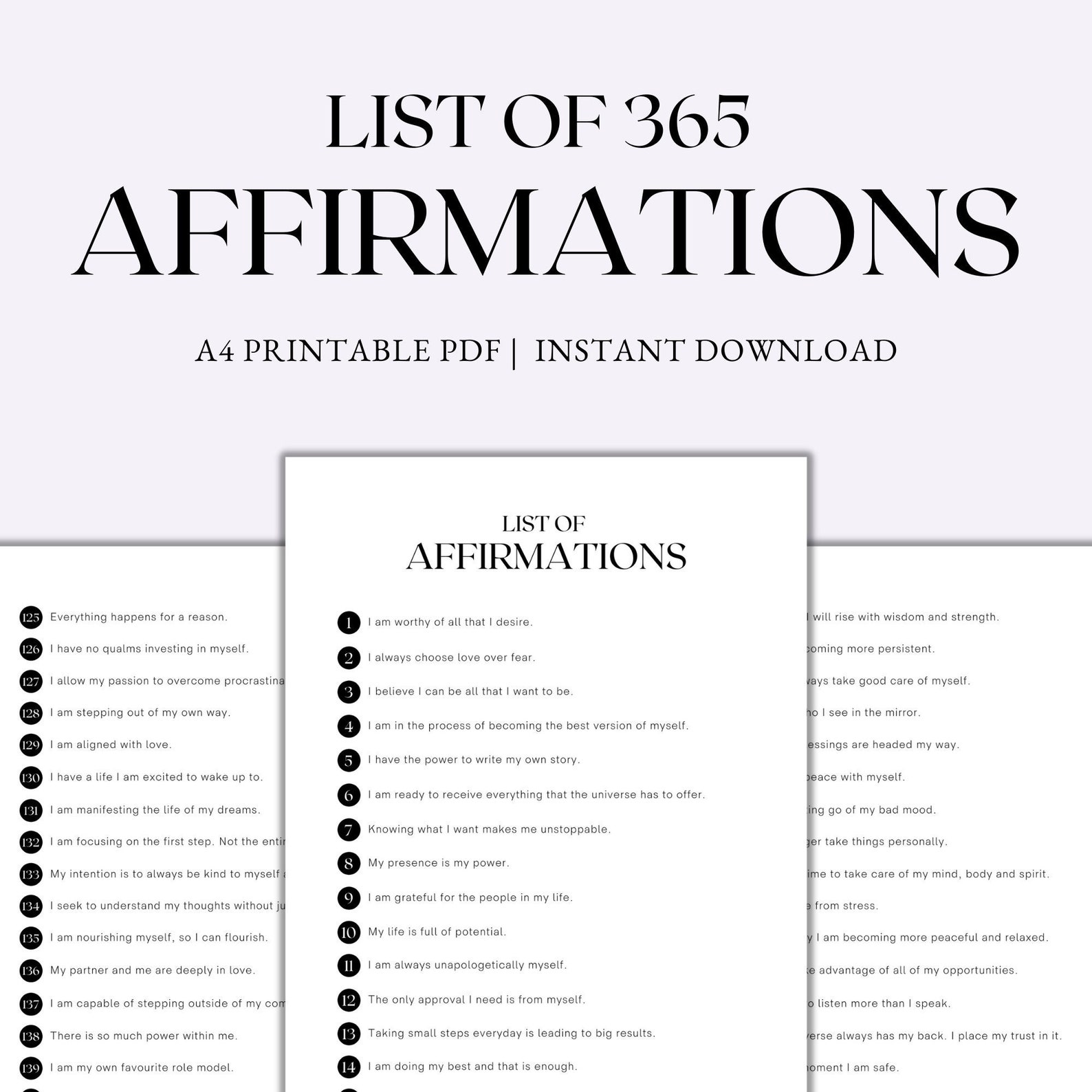 List of 365 Affirmations Affirmations Printable Positive - Etsy