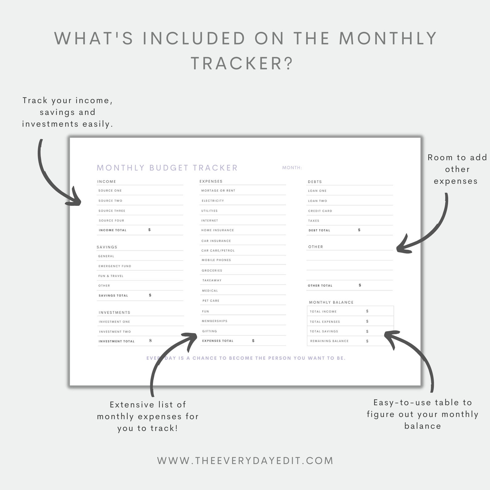 Weekly Budget Tracker Printable, Monthly Budget Tracker Printable ...