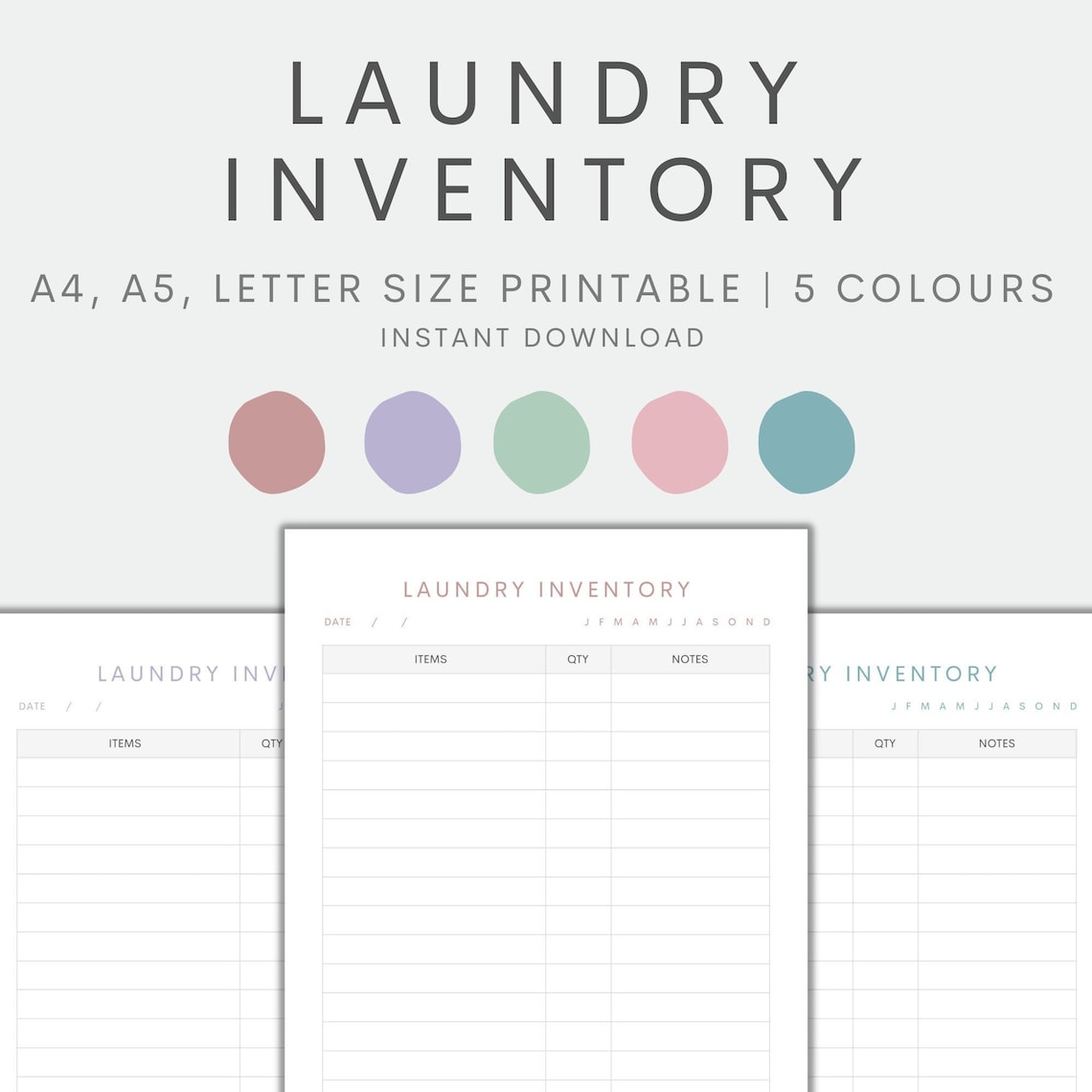 Laundry Inventory Printable, Household Inventory Chart, Home Management ...