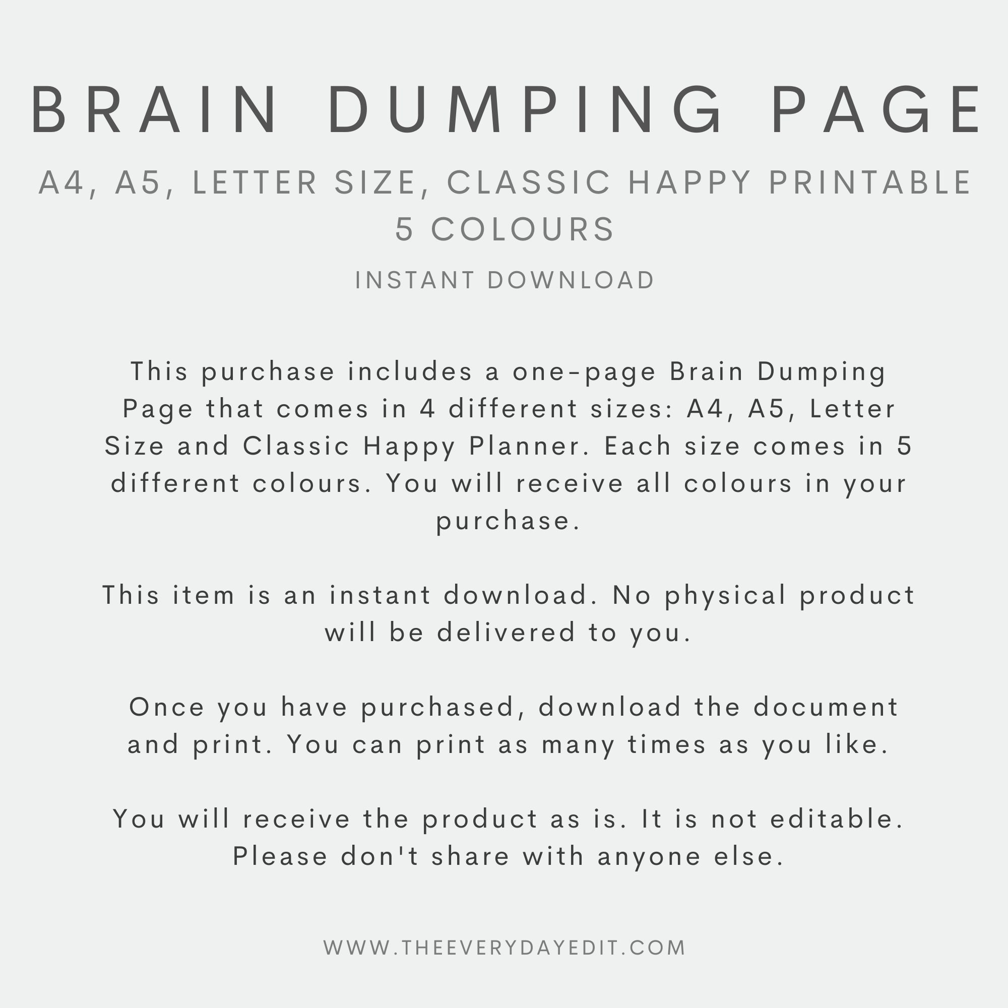 Brain Dumping Page Printable, Brain Dump, Notes Page, A4 A5 Letter Size ...