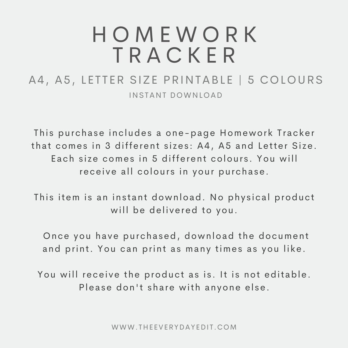 Homework Tracker Printable, Homework Planner Printable, Assignment ...