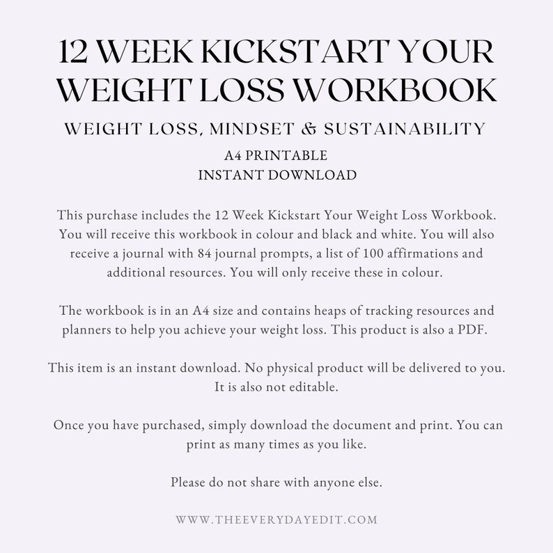 12 Week Kickstart Your Weight Loss Workbook, Weight Loss Planner ...