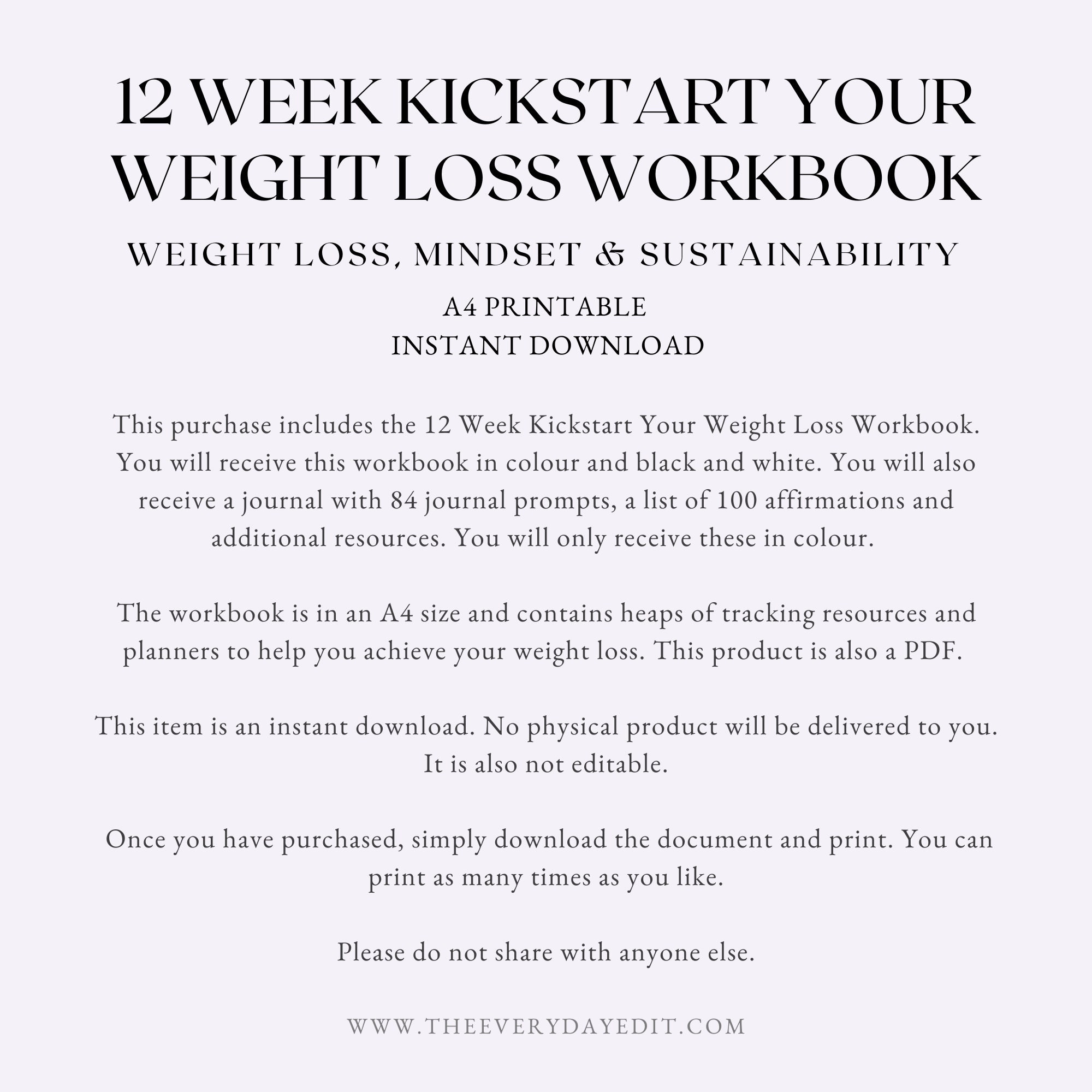 12 Week Kickstart Your Weight Loss Workbook, Weight Loss Planner ...