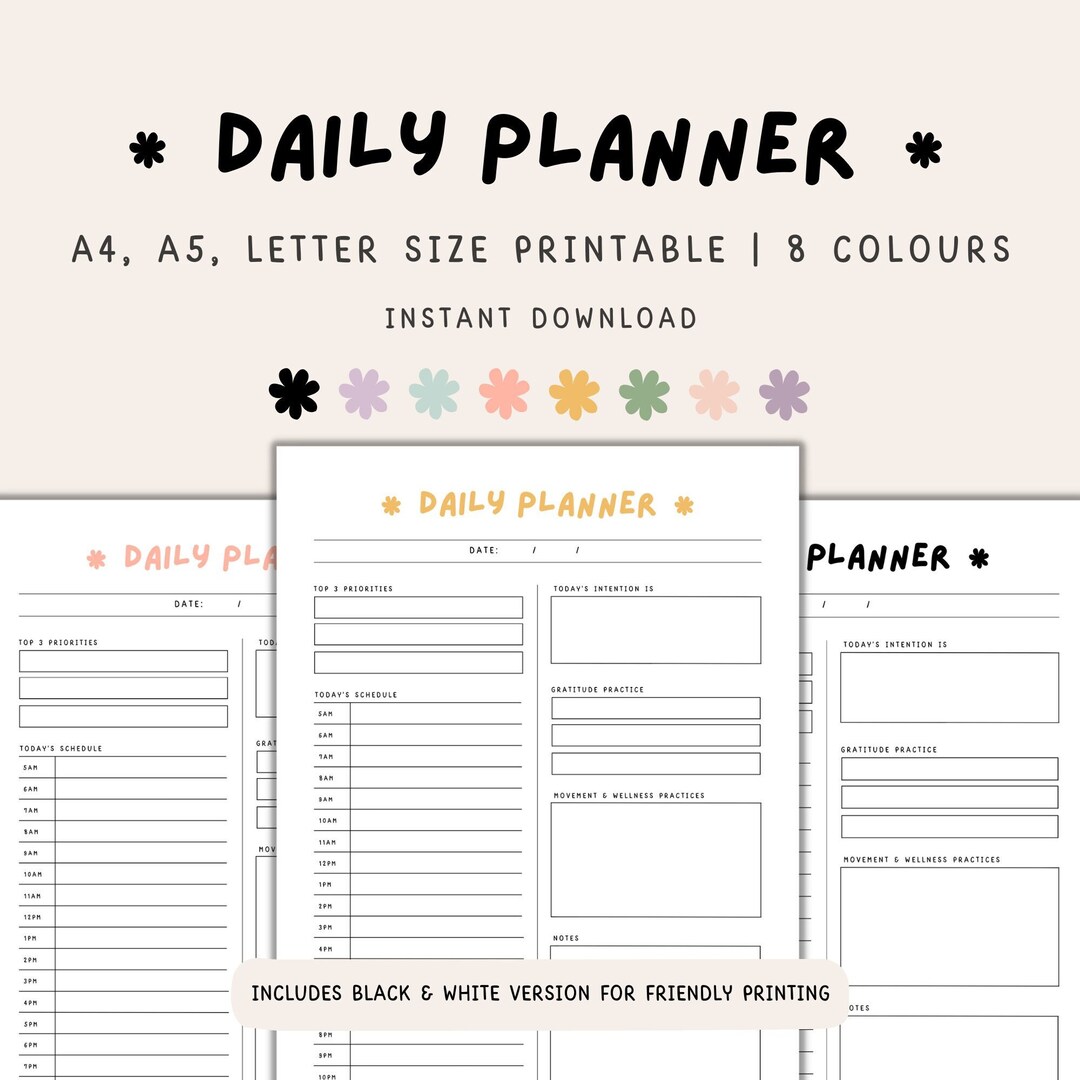 Daily Planner Printable, Daily Tracker, Life Planner, Daily Schedule ...