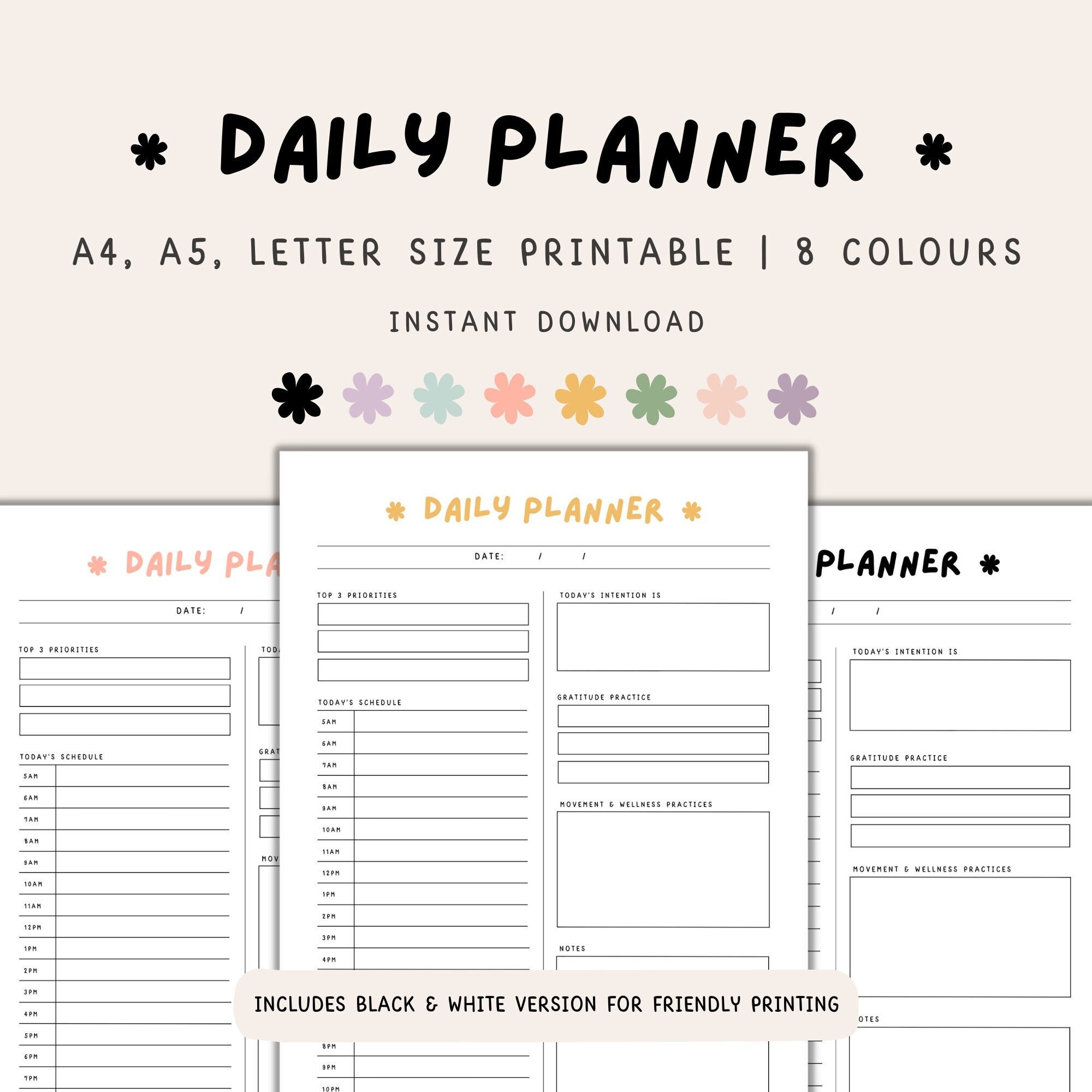 Daily Planner Printable, Daily Tracker, Life Planner, Daily Schedule ...