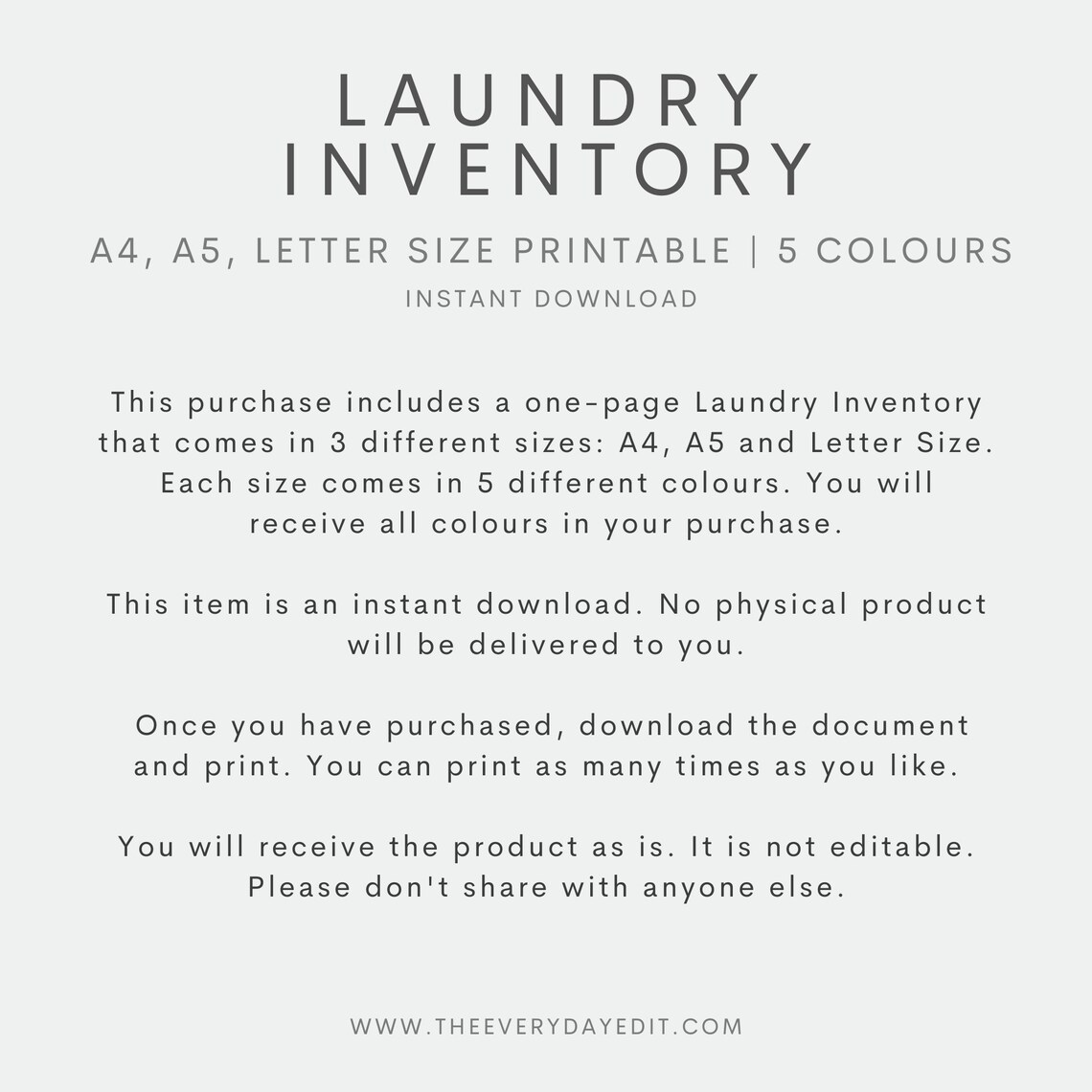 Laundry Inventory Printable Household Inventory Chart Home - Etsy