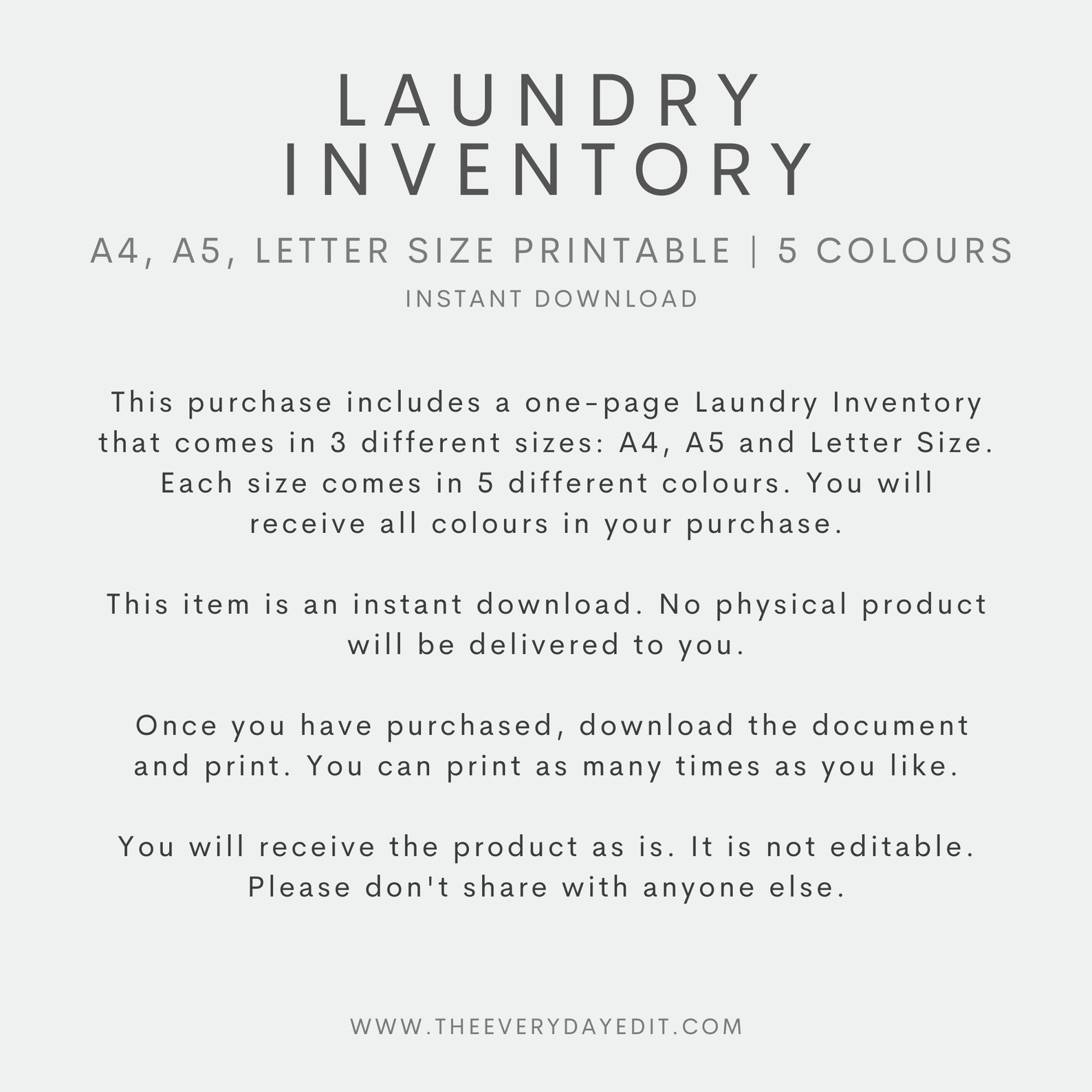 Laundry Inventory Printable Household Inventory Chart Home - Etsy