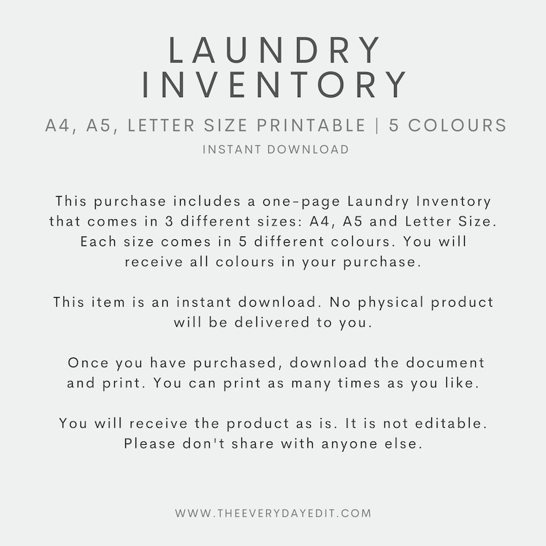 Laundry Inventory Printable Household Inventory Chart Home - Etsy