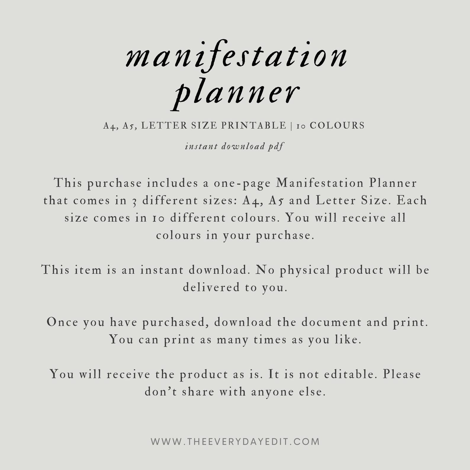 Daily Manifestation Planner Printable, Manifestation Tracker, Daily ...