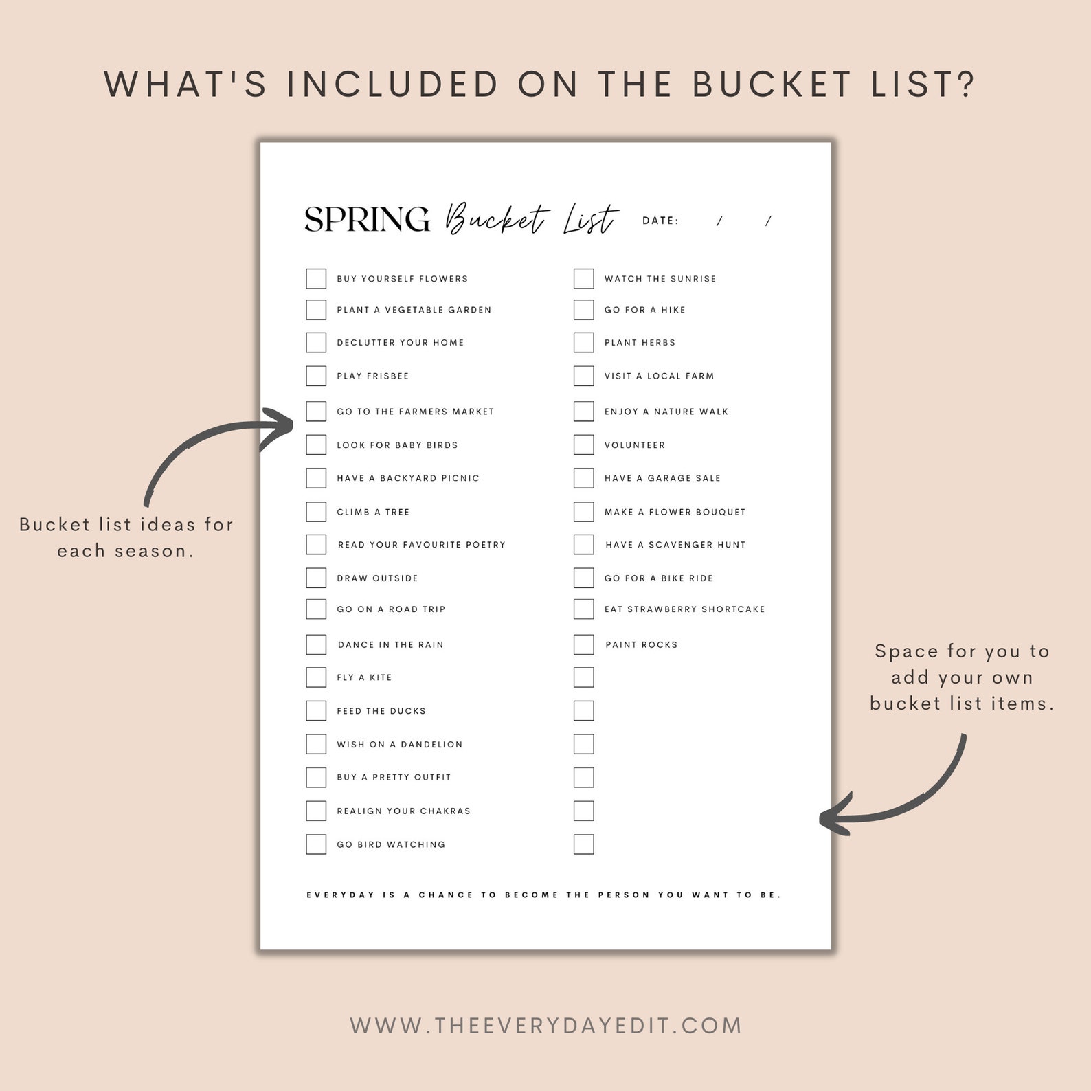 Seasonal Bucket List Printable, Spring Bucket List, Summer Bucket List ...