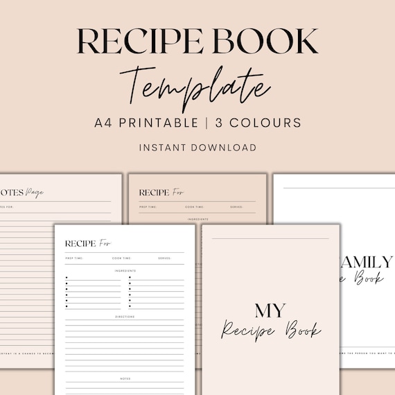Recipe Book Template Printable Printable Recipe Binder - Etsy Australia