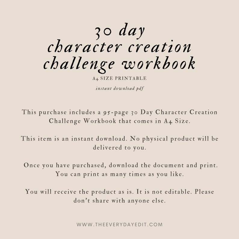 30 Day Character Creation Workbook Printable, Character Profile, 30 Day ...