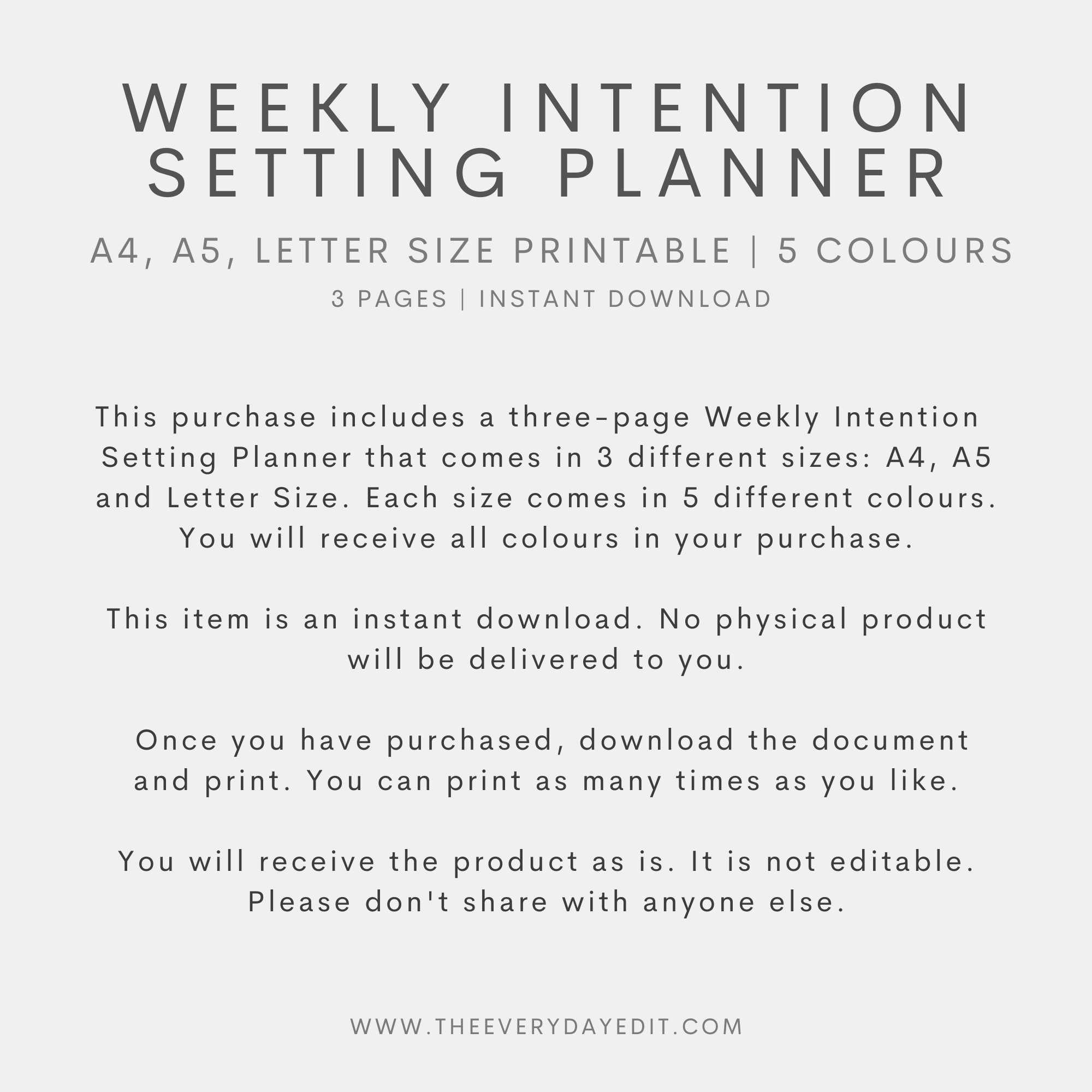 Weekly Intention Setting Planner Printable, Weekly Planner, Intentional ...