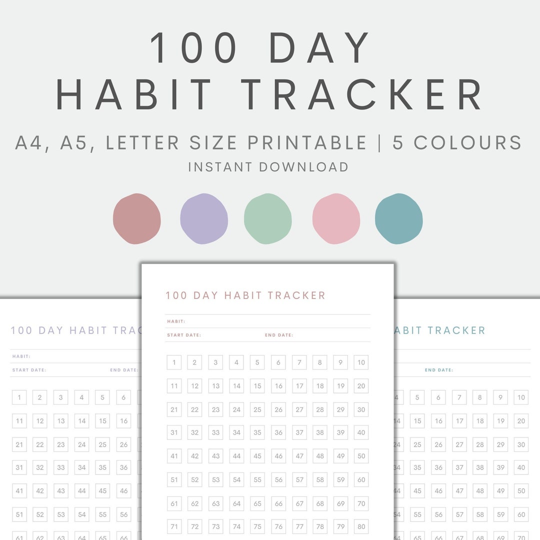 100 Day Habit Tracker Printable, 100 Day Challenge Printable, Goal ...